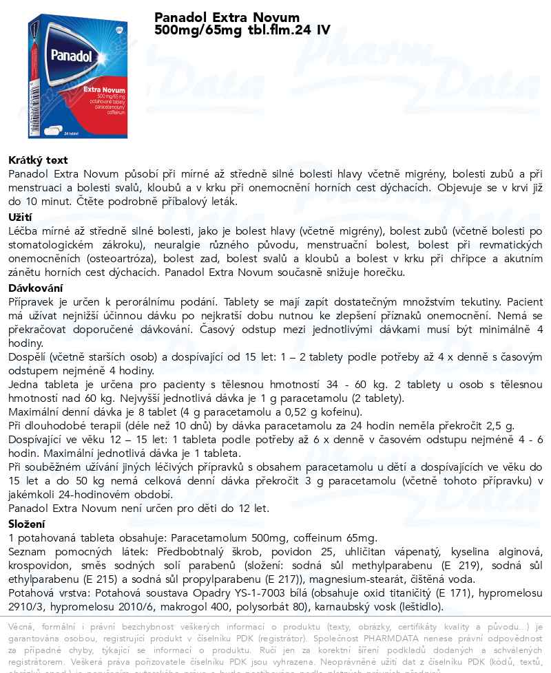 Panadol Extra Novum 500mg/65mg tbl.flm.24 IV | SOS lekáreň online ...